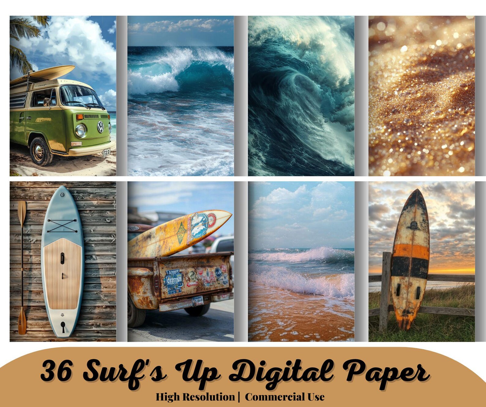 36 Surf's up Digital Paper Kit, Digital INSTANT DOWNLOAD High ...