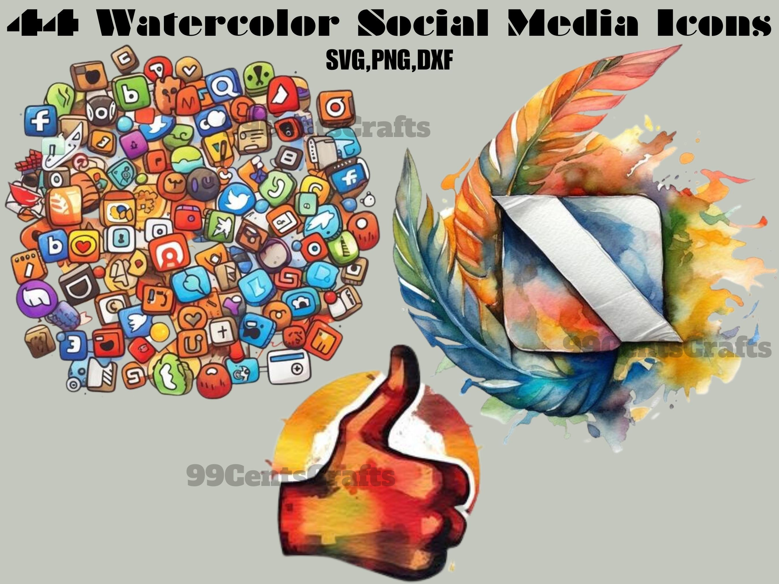 44 Watercolor Social Media Icons Clipart Website Icons Blog - Etsy