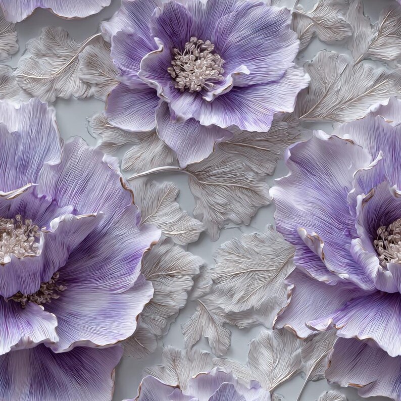 3D Plaster Floral Pattern Digital Paper | Ornate Botanical Background ...