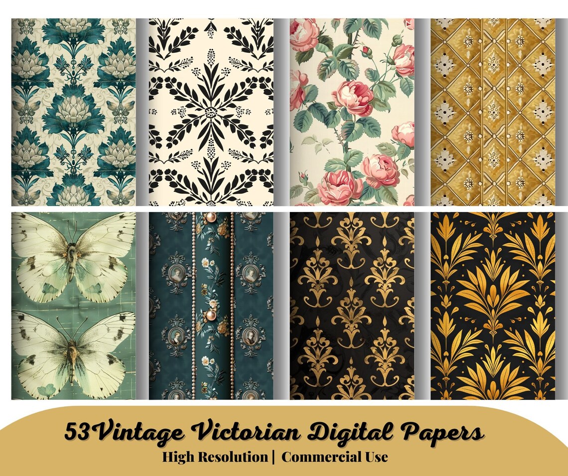 53 Vintage Victorian Papers, Printable Digital Paper, Scrapbooking ...