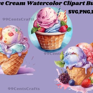 43 Ice Cream Watercolor Clipart Bundle PNG Images of - Etsy