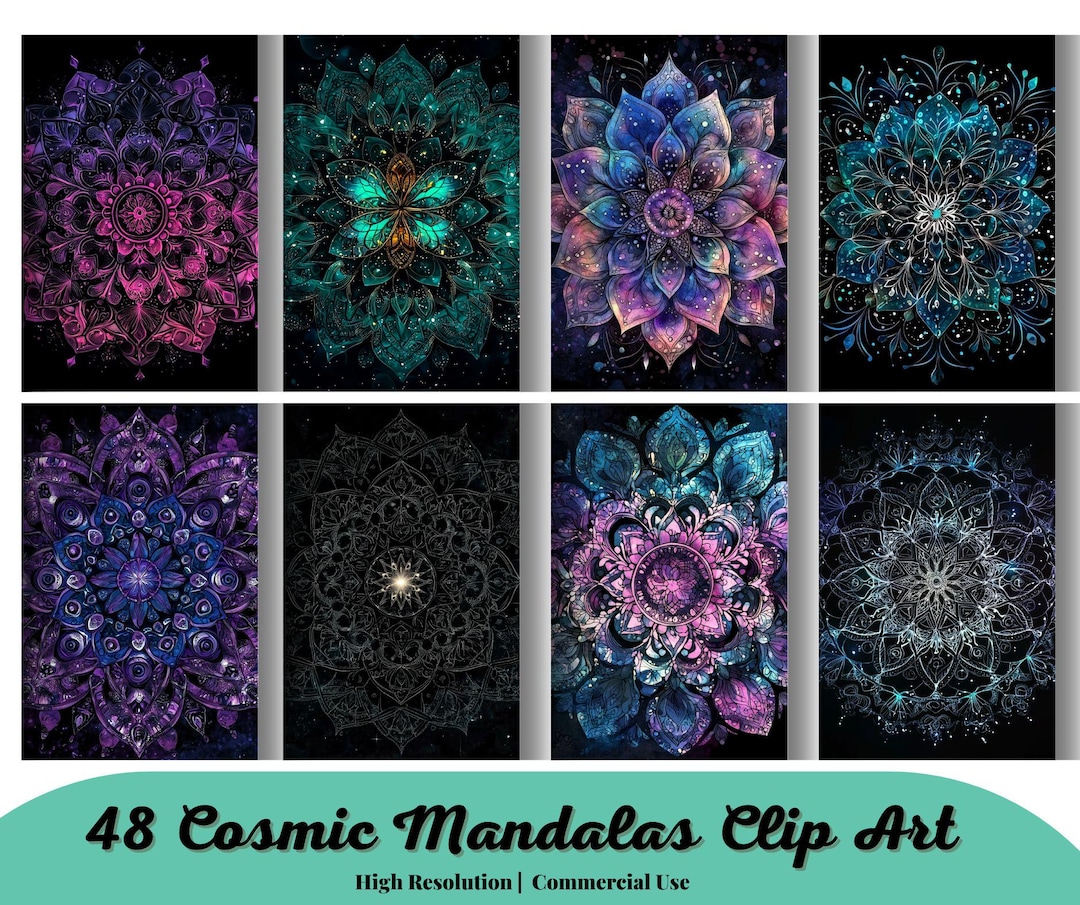 Cosmic Mandalas Clip Art, Digital Galaxy Mandala Graphics in Png Format ...