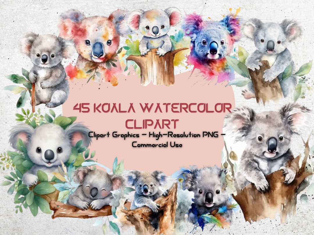 45 Koala Watercolor Clipart, Cute Koala Png, Nursery Decor, Baby Shower ...