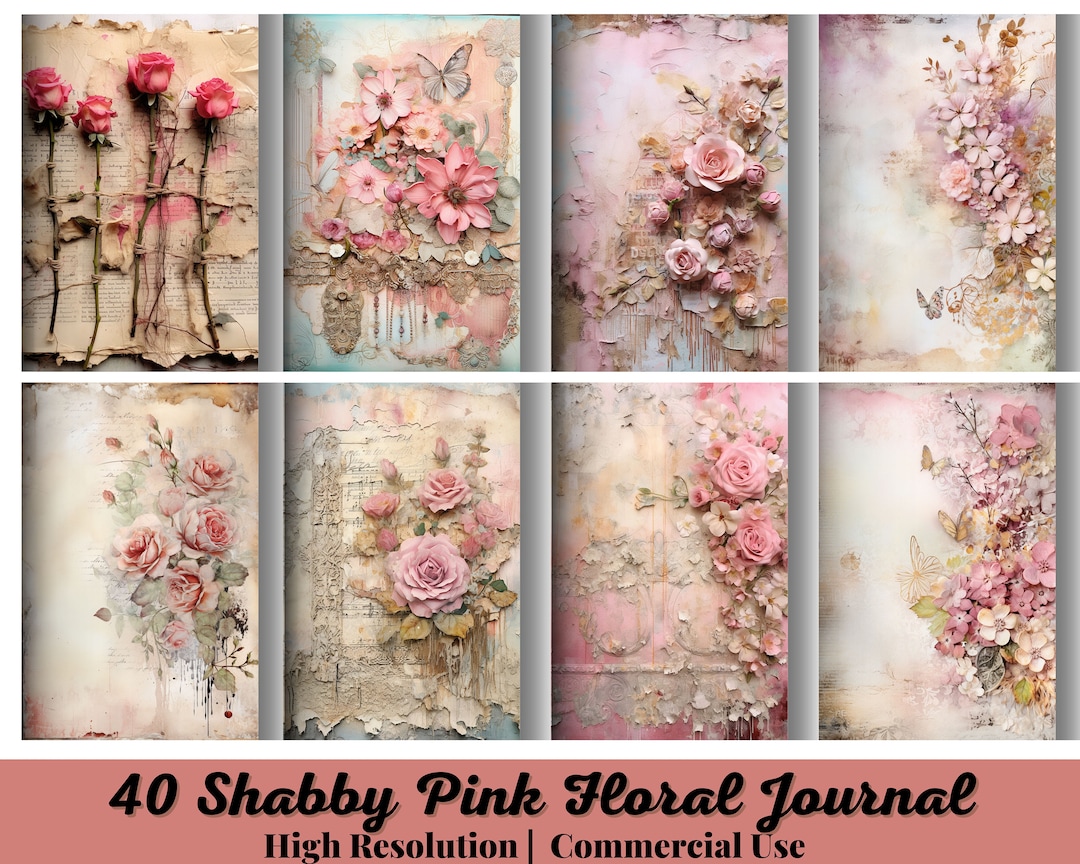 40 Shabby Pink Floral Journal, Junk Journal, Pages, Shabby, Pink ...