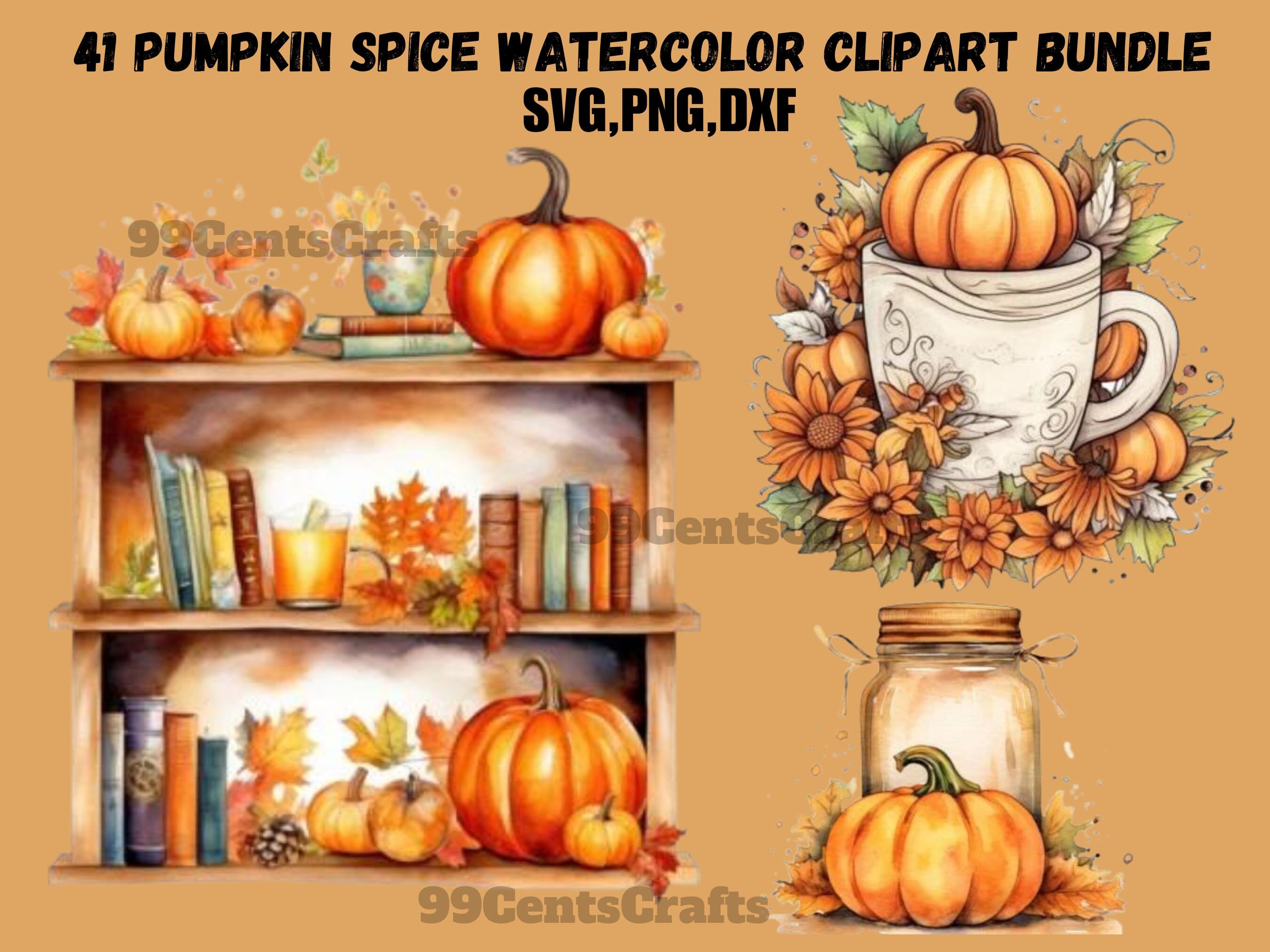 41 Pumpkin Spice Watercolor Clipart Bundle PNG Cozy Fall - Etsy
