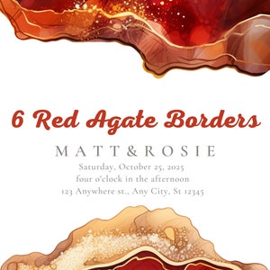 6 Red Agate Borders Clipart, Red Watercolor Geode Clipart Gold Glitter ...