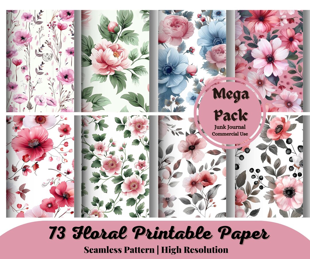73 Pink Watercolor Floral Printable Paper Seamless Shabby Chic Instant