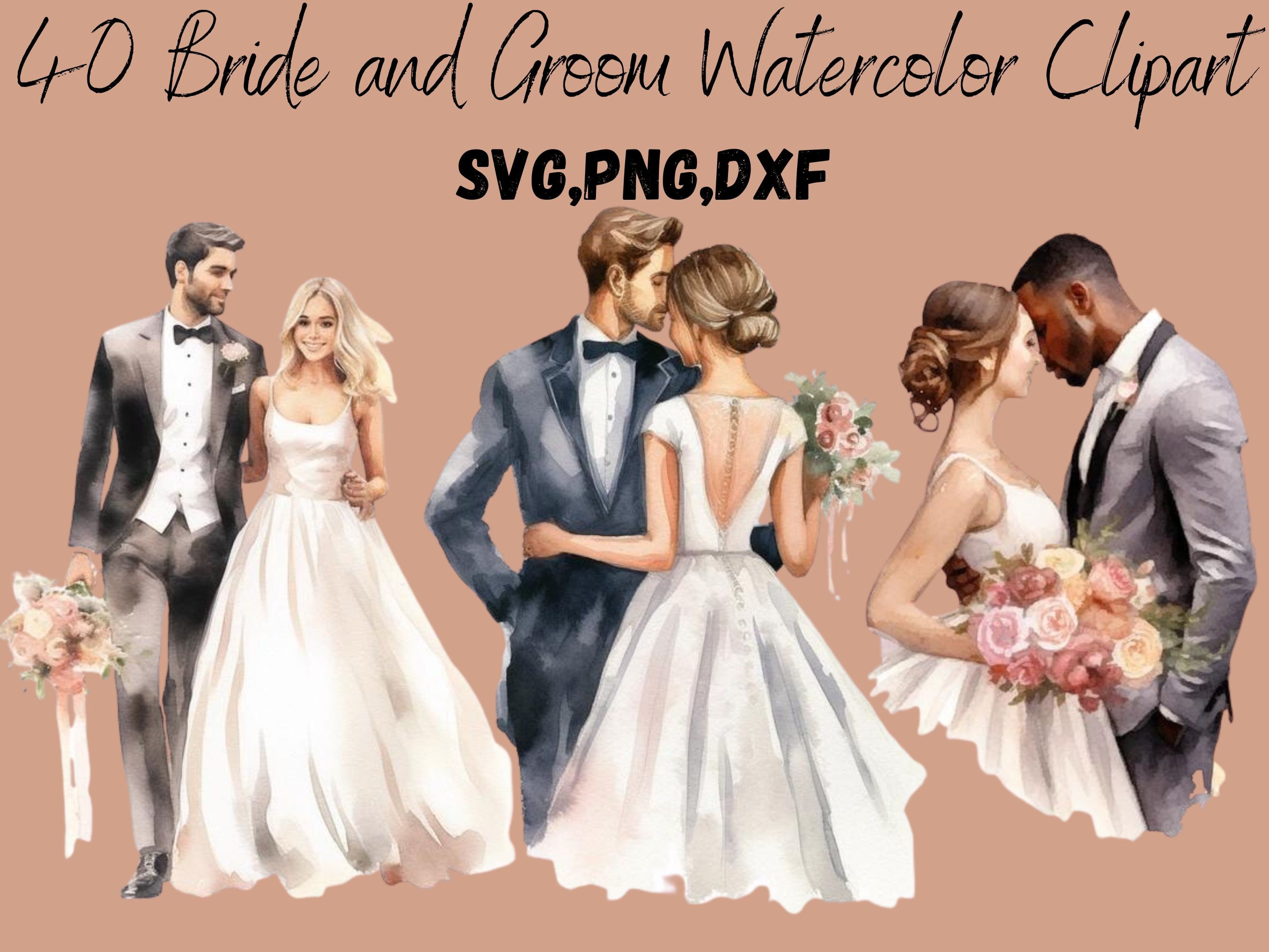 40 Bride and Groom Watercolor Clipart Bundle Wedding Clipart - Etsy