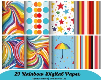 Rainbow Digital Paper Rainbow Star Digital Paper Rainbow Background ...