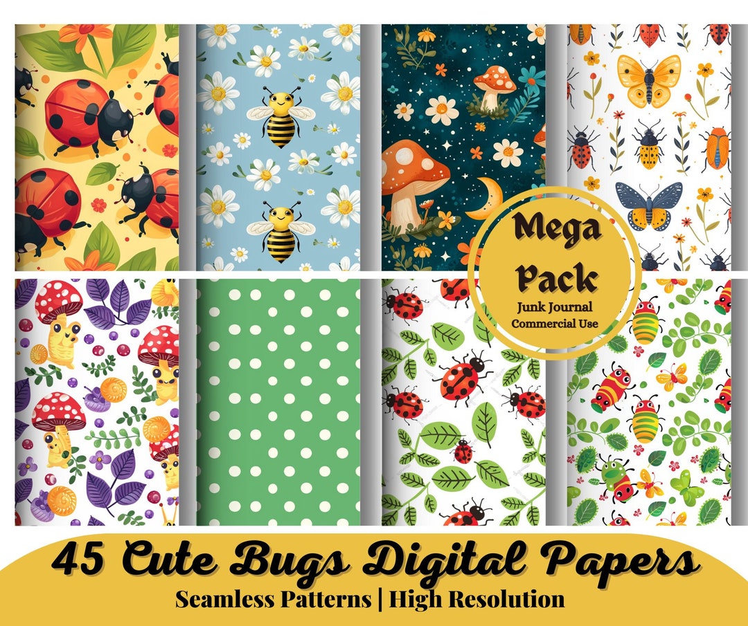 45 Cute Bugs Digital Papers, Bug Papers, Cute Bug, Bug Patterns, Insect ...
