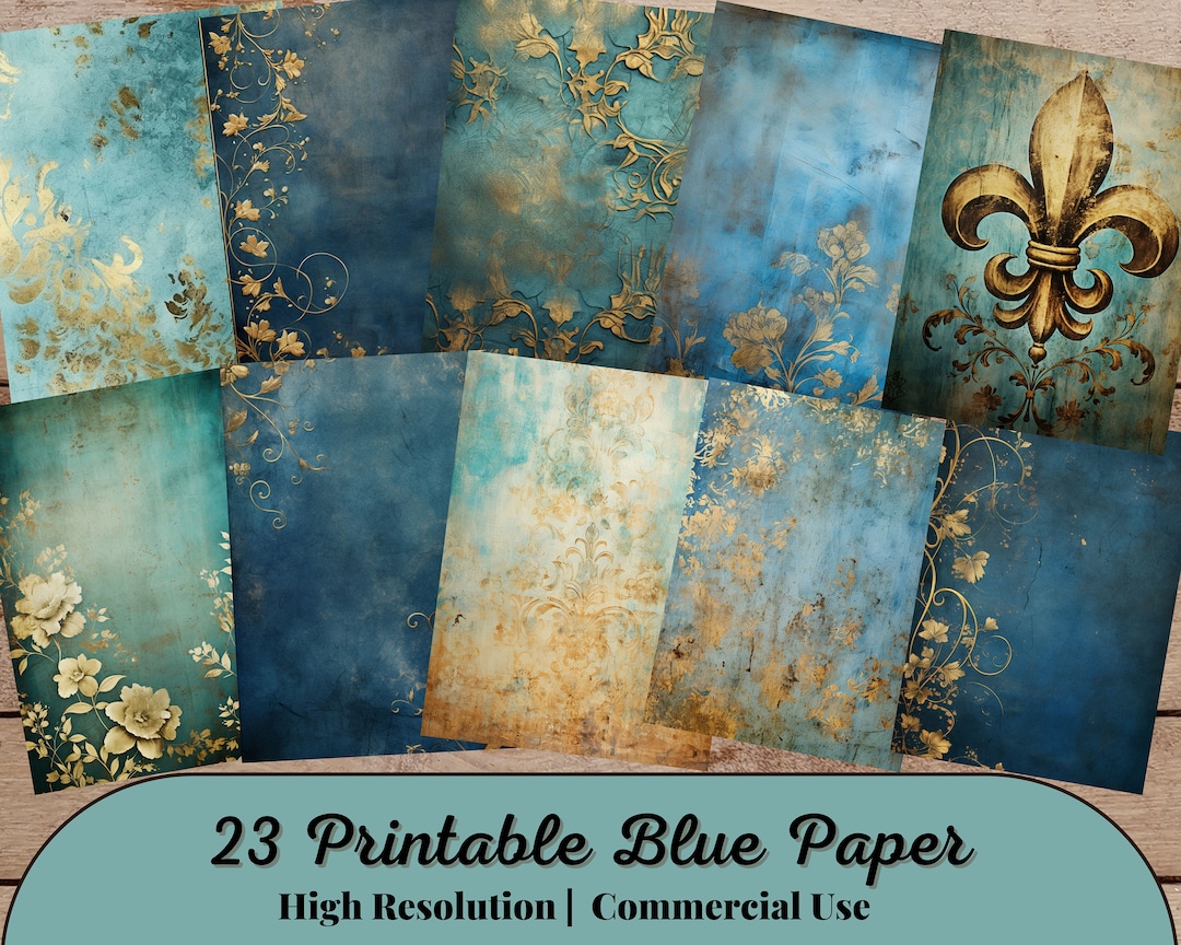 26 Printable Blue Paper, Big Bundle Damask Pattern, Stripes, Dots ...
