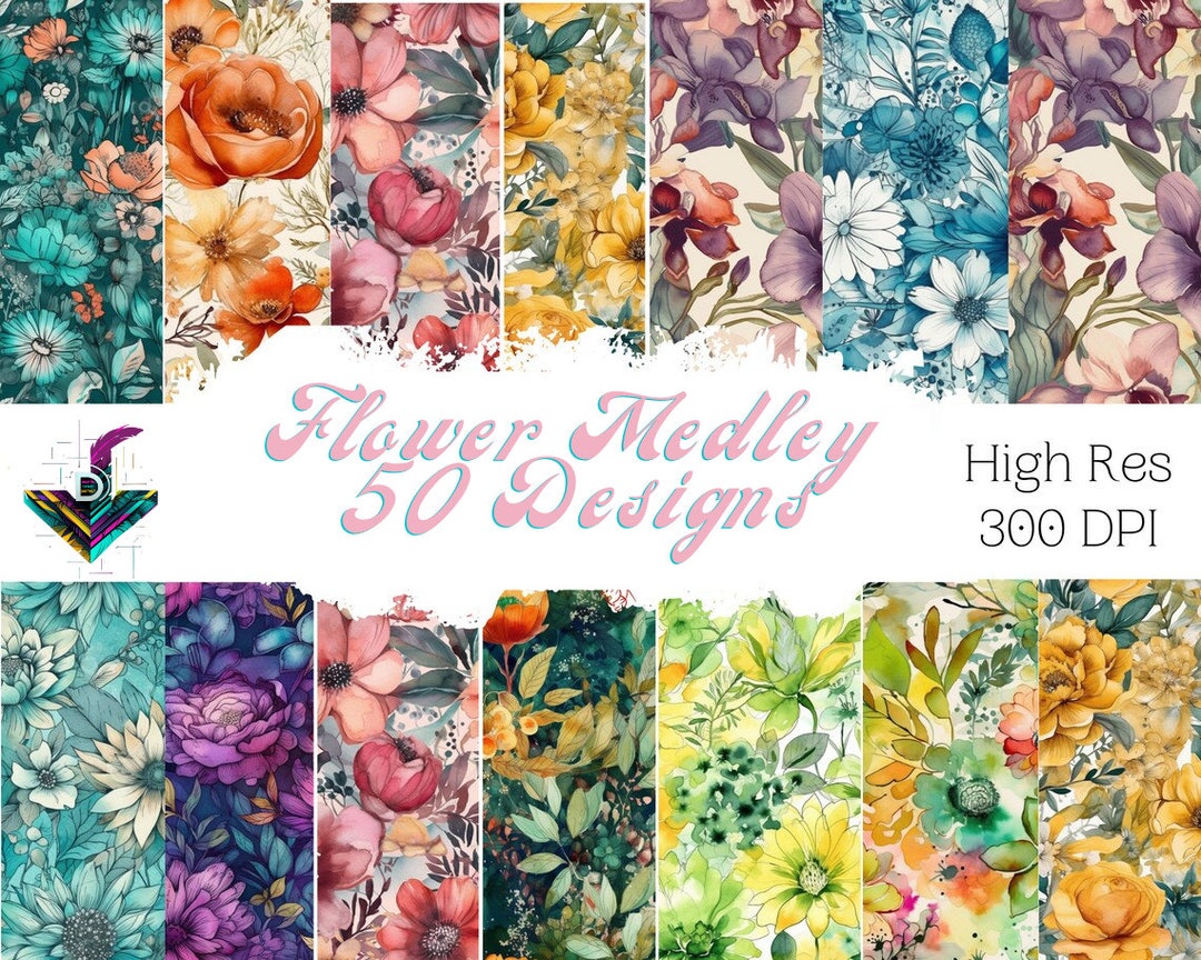 Spring Floral Medley Digital Paper Watercolor Flower Backgrounds 18 ...