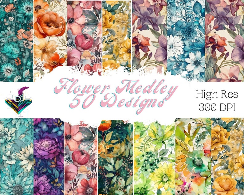 Spring Floral Medley Digital Paper Watercolor Flower - Etsy