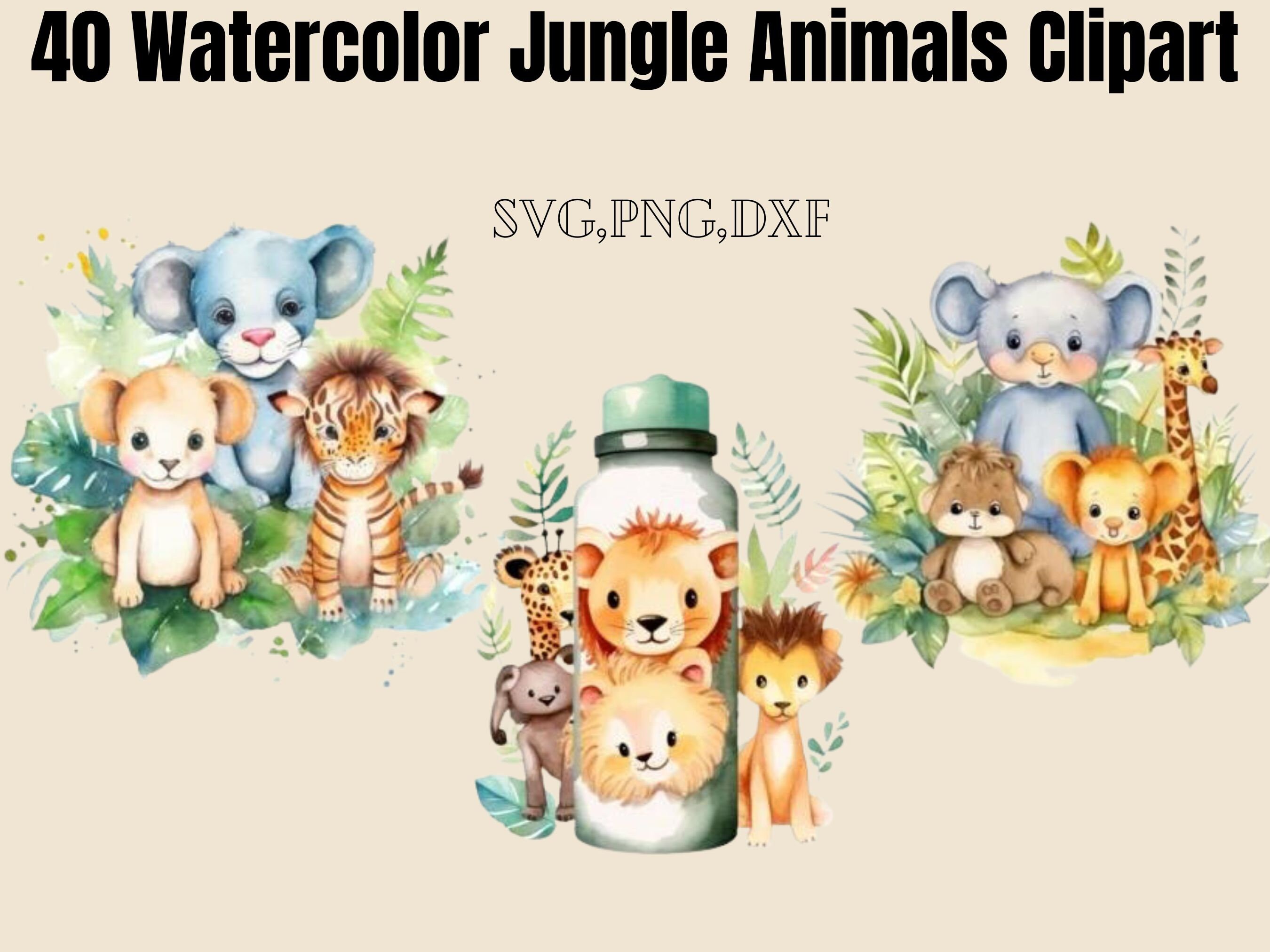40 Watercolor Jungle Animals Clipart Animals in the Nature - Etsy