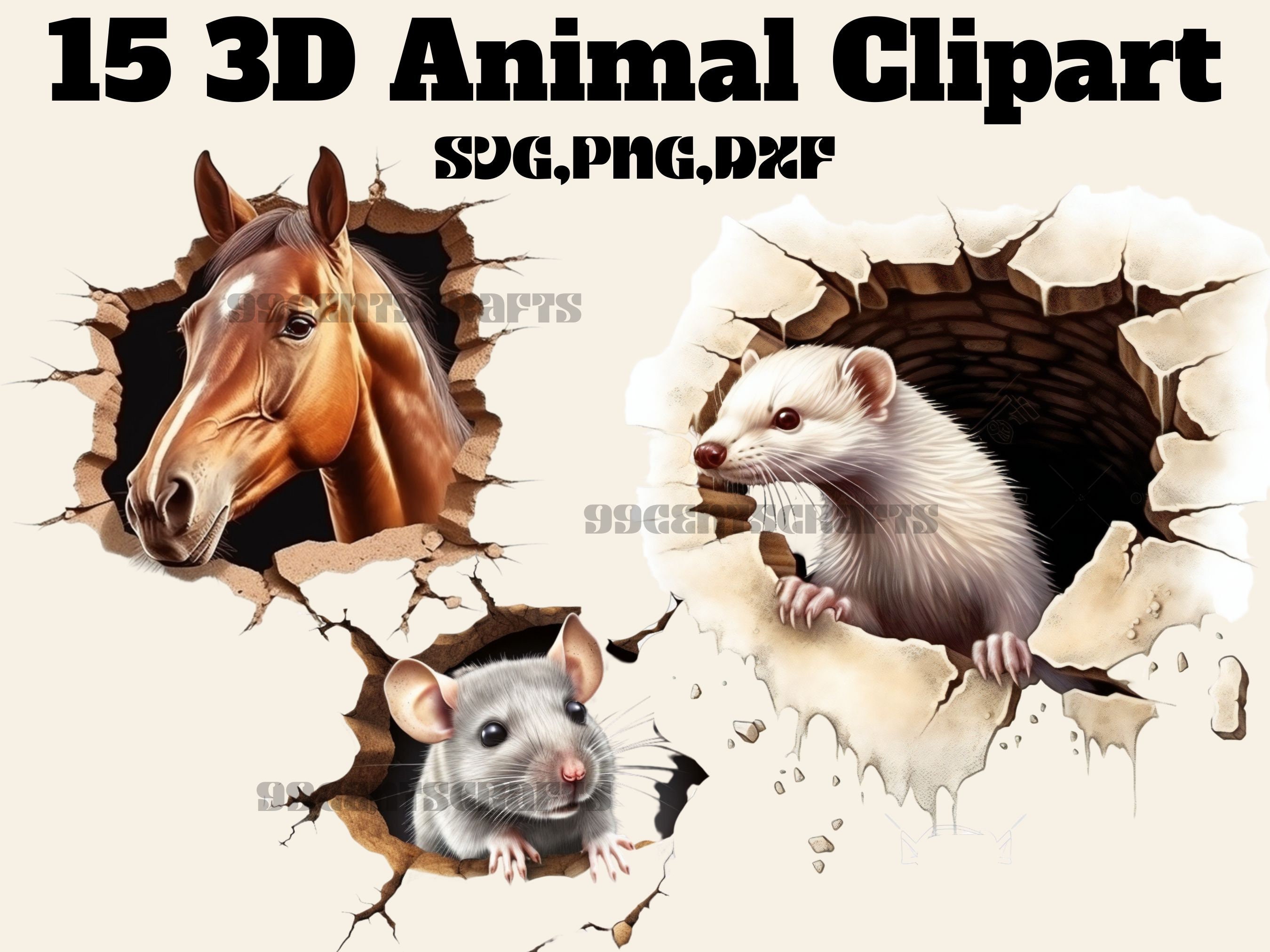 15 3D Farm Animal Clipart, Wall Art Quality, Commercial License ...