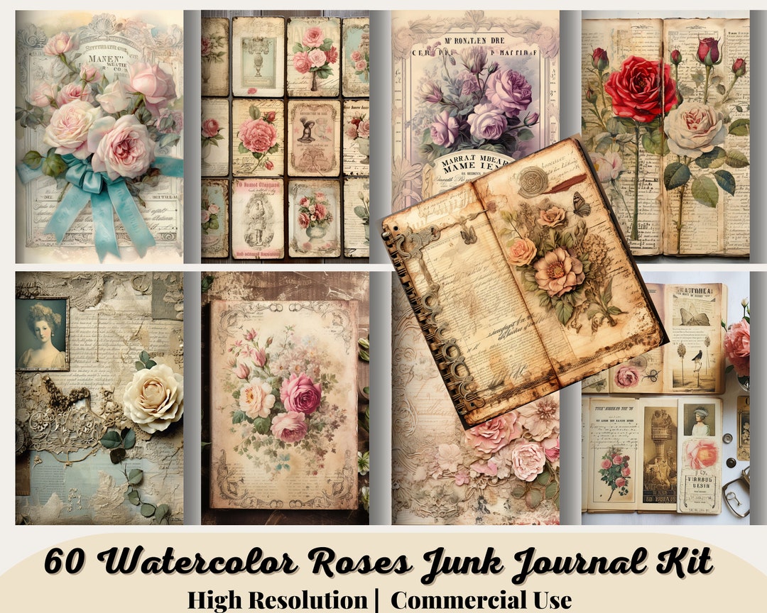 60 Watercolor Roses, Junk Journal Kit, Vintage Journals, Scrapbooks ...