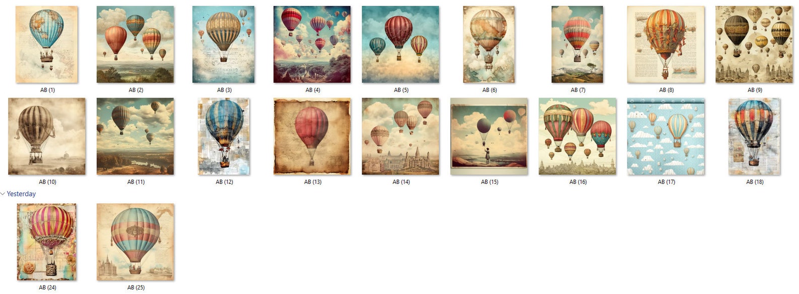 20 Hot Air Balloon Junk Journal, Printable Kit, Collage, Digital ...