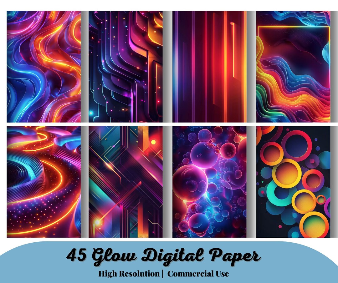45 Glow Digital Paper, Neon Background, Cyberpunk Paper Pack, for ...
