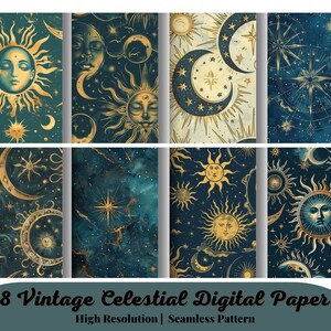 68 Vintage Celestial Digital Paper, Watercolor Textures Printable ...