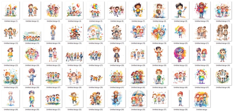 54 Watercolor Cartoon Kids Clipart, Cute Children Jumping With Joy ...