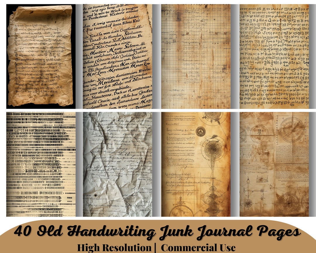 40 Old Handwriting Junk Journal Pages, Digital Scrapbook Paper Kit ...