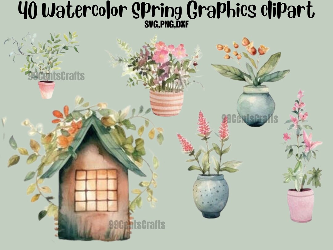 40 Watercolor Spring Graphics Clipart Bundle Floral Clip Art Springtime ...