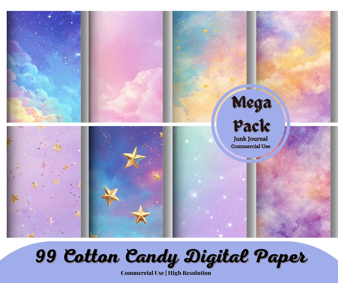 Cotton Candy Digital Paper - Seamless Rainbow Pastel Textures Instant ...
