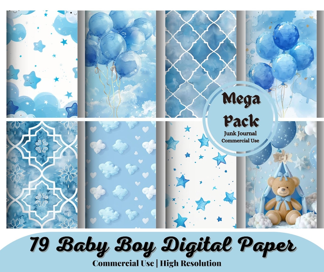 79 Baby Boy, Digital Paper, Baby Shower, Watercolor Backgrounds ...