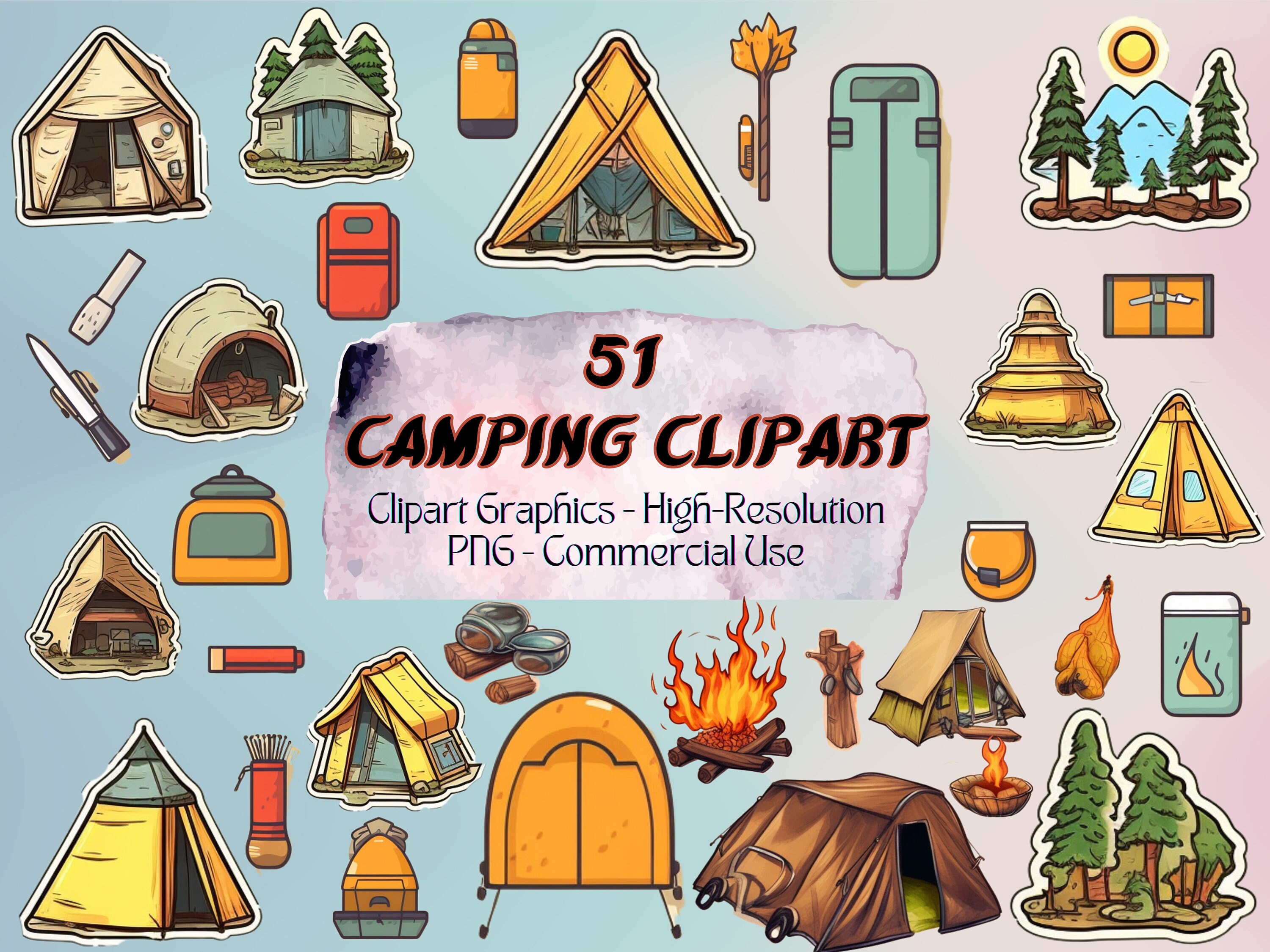 51 Camping Clipart Set Torch Lantern Tent Backpack Camp - Etsy