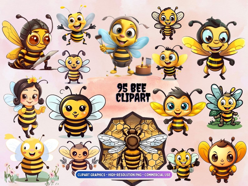 95 Bee Clipart, Watercolor Cute Bee, Watercolor Bee, Bee PNG, Bee Art ...