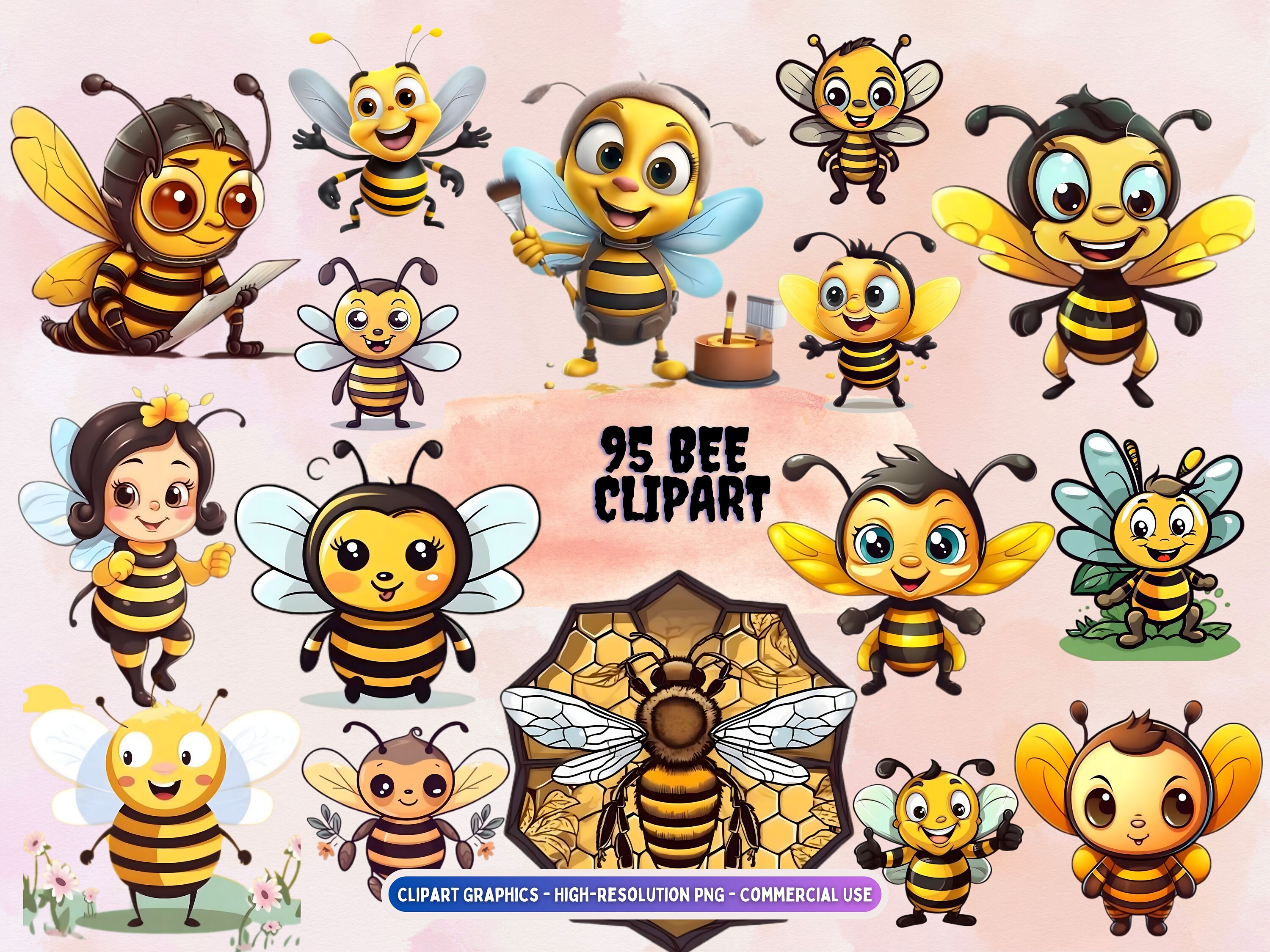 95 Bee Clipart, Watercolor Cute Bee, Watercolor Bee, Bee PNG, Bee Art ...