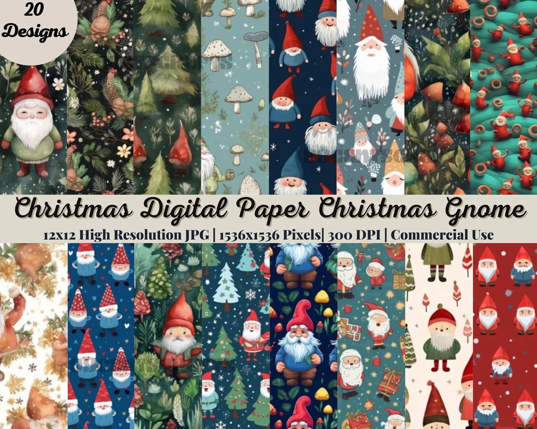 20 Christmas Digital Paper Christmas Gnome Scrapbook Paper - Etsy