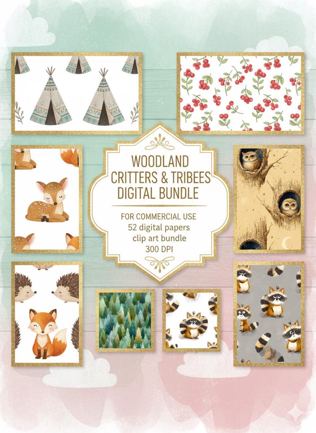 Woodland Nursery Digital Paper Pack | Cute Bear Cubs, Fawns & Forest ...