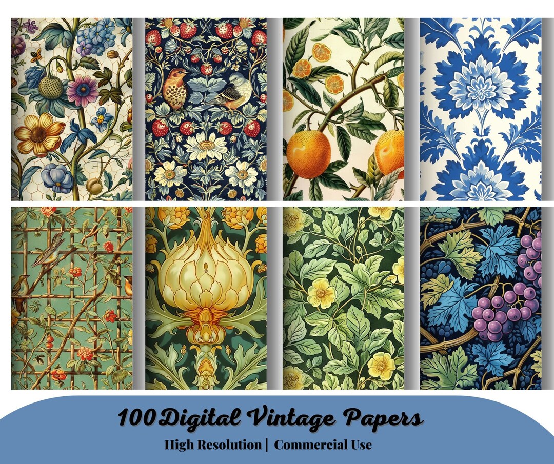 100 Digital Vintage Papers, William Morris Bumper Pack, Digital Collage ...