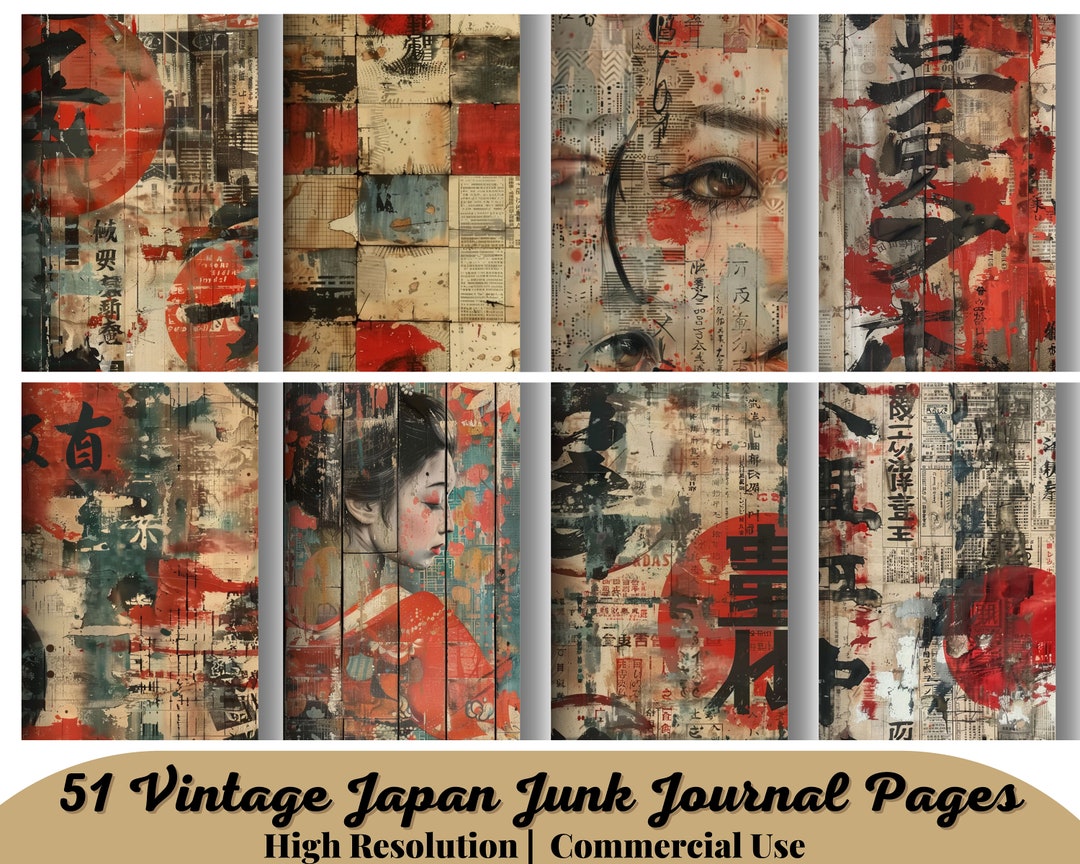 51 Vintage Japan Junk Journal Pages, Digital Scrapbook Paper , Japanese ...