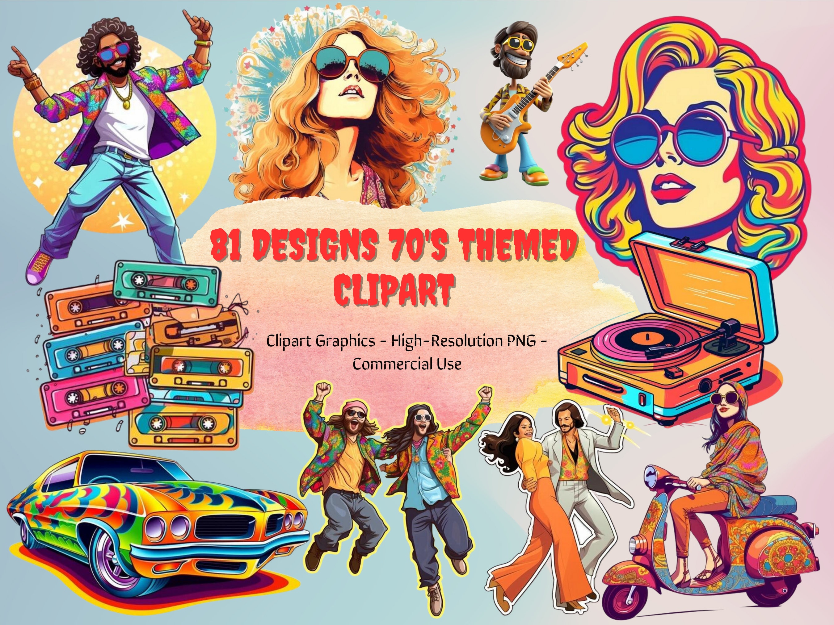 81 Designs 70's Themed Clipart Cut Files, SVG PNG JPG, Silhouette ...