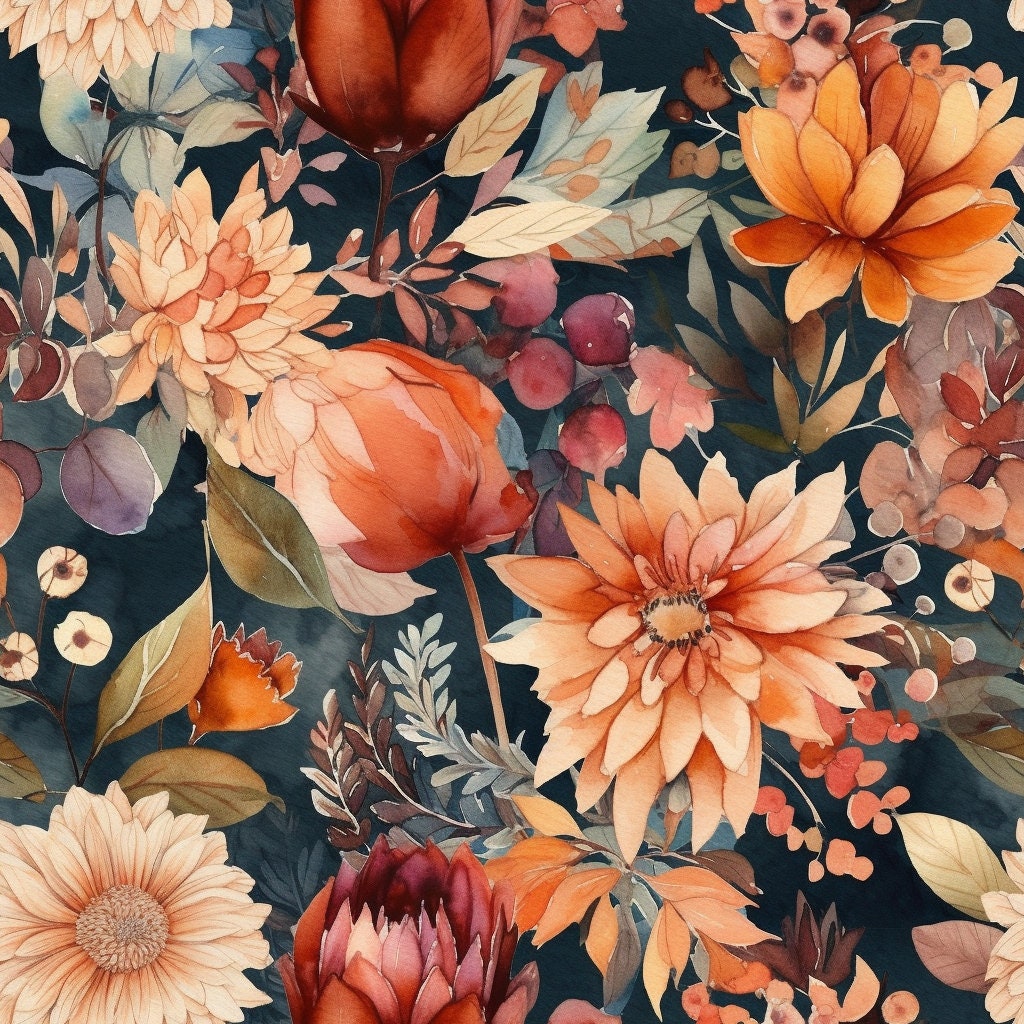 Autumn Floral Set 1 Digital Paper SEAMLESS 20 Designs Commercial Use ...