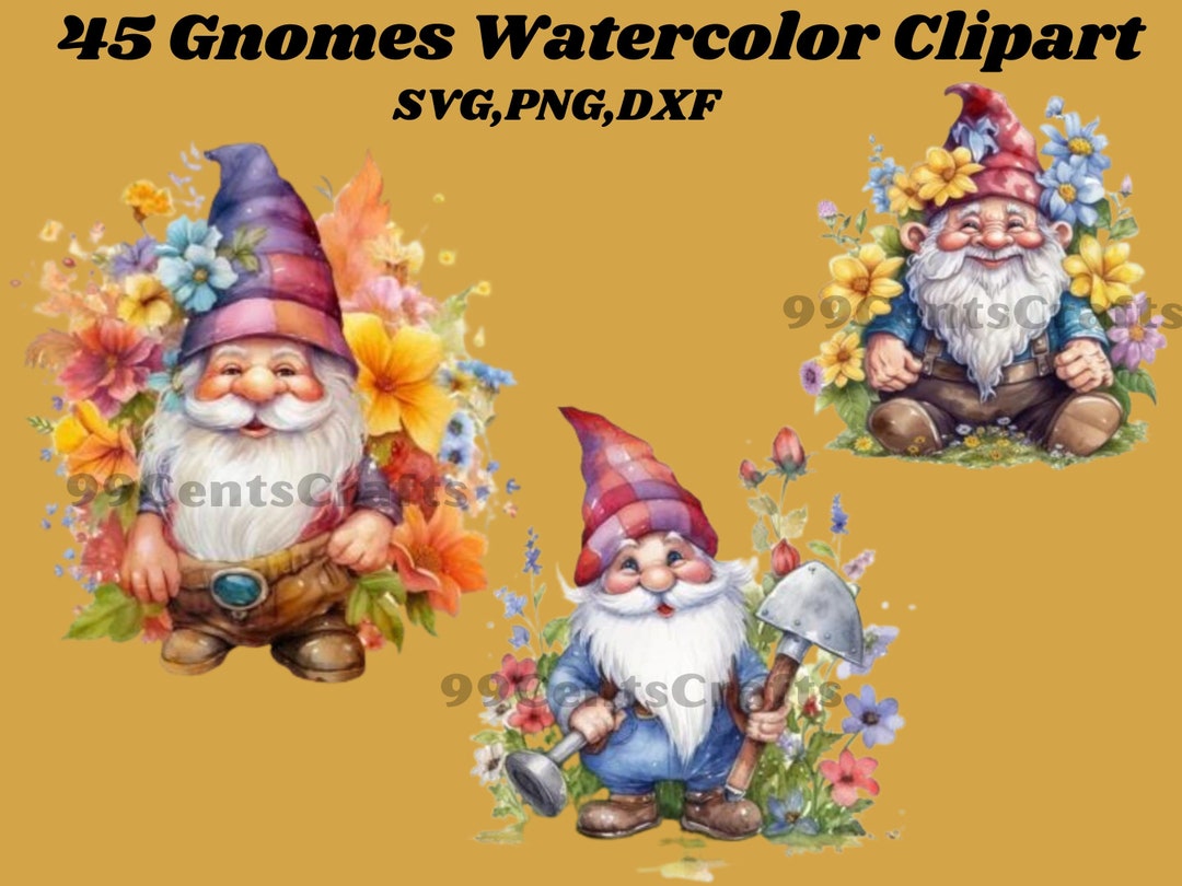 45 Gnomes Watercolor Clipart Bundle magical Enchanting - Etsy