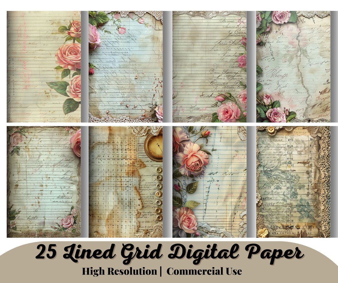 25 Lace Paper Pack, Digital Collage Sheet, Printable Ephemera, Ledger ...
