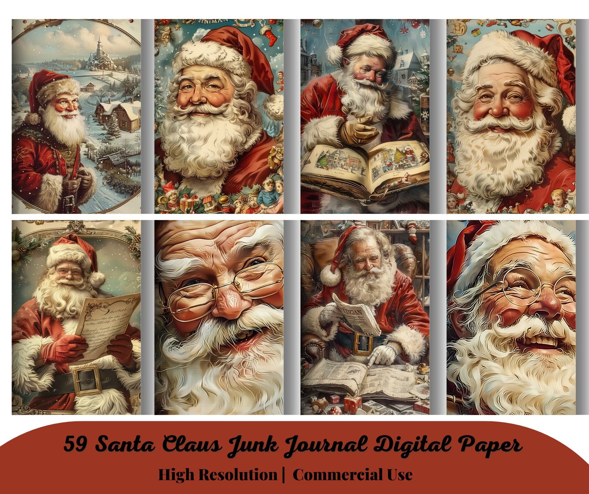 59 Santa Claus Junk Journal Pages, Digital Scrapbook Paper Kit, Father ...