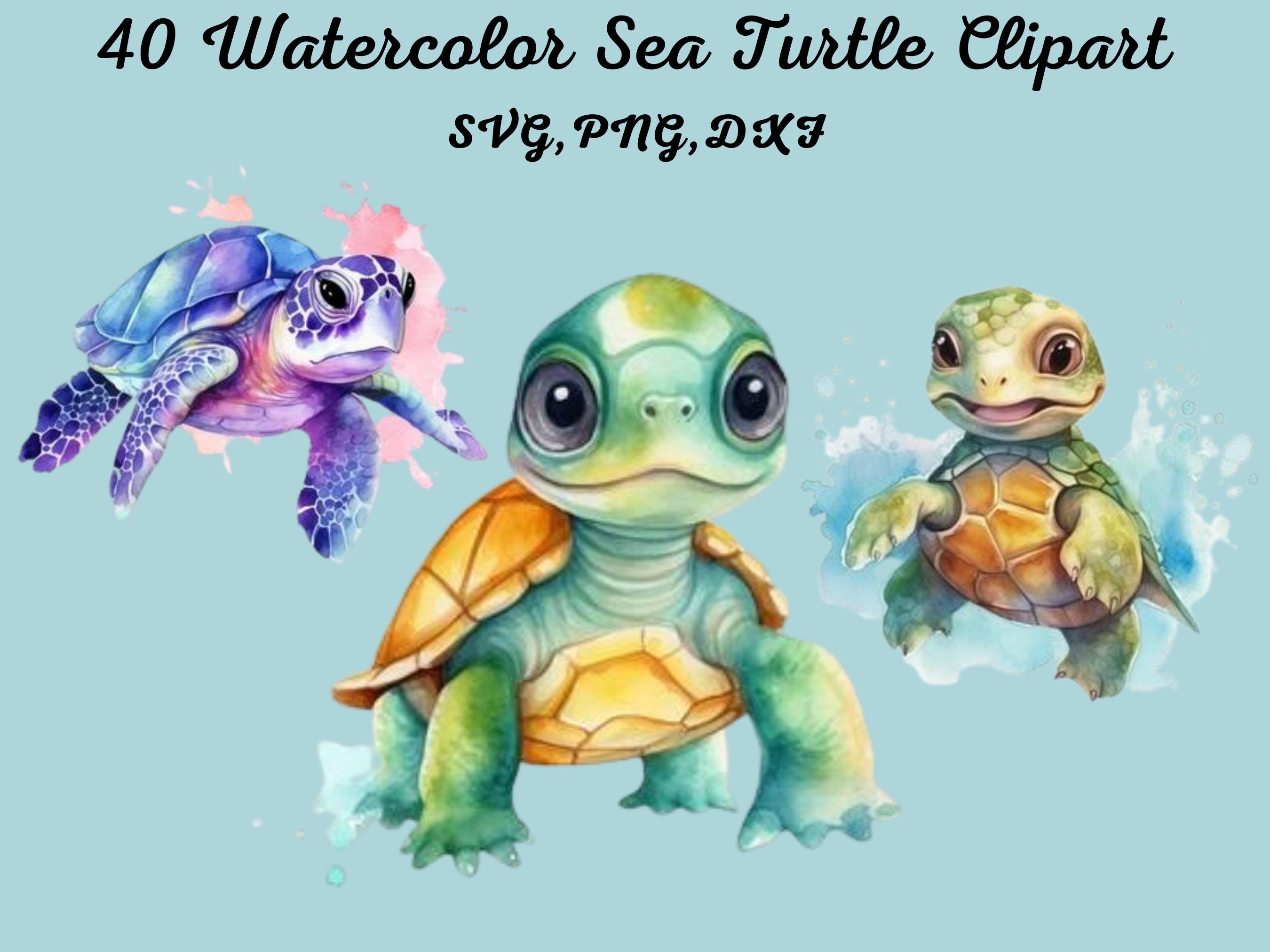 40 Watercolor Sea Turtle Clipart Bundle High-resolution - Etsy