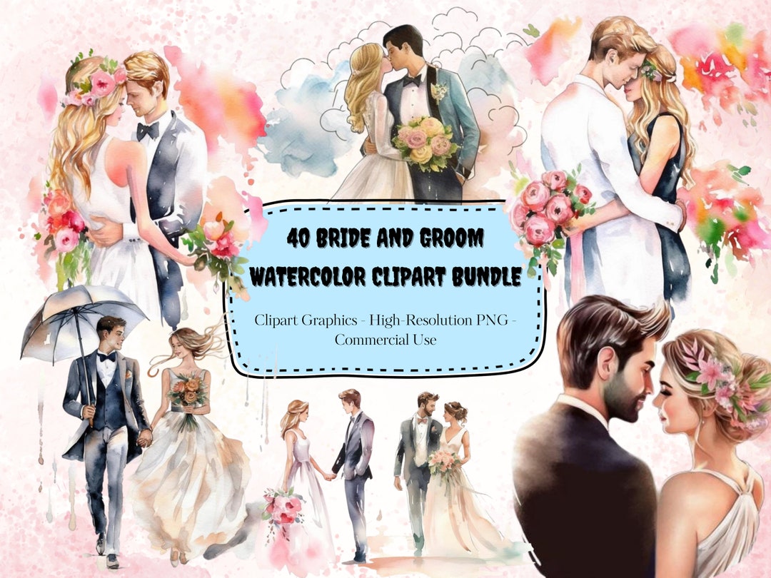40 Bride and Groom Watercolor Clipart Bundle, Wedding Clipart, Wedding ...
