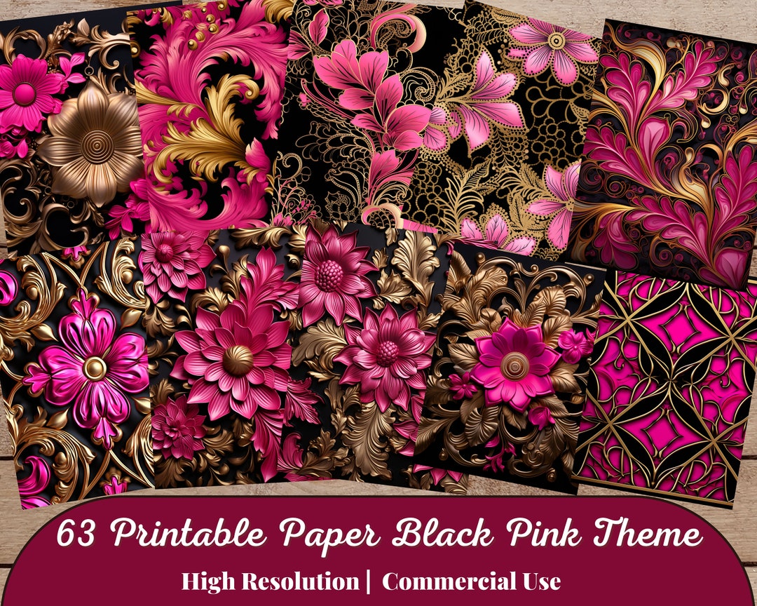 63 Printable Paper Black Pink Theme, Big Bundle Backgrounds, Digital ...