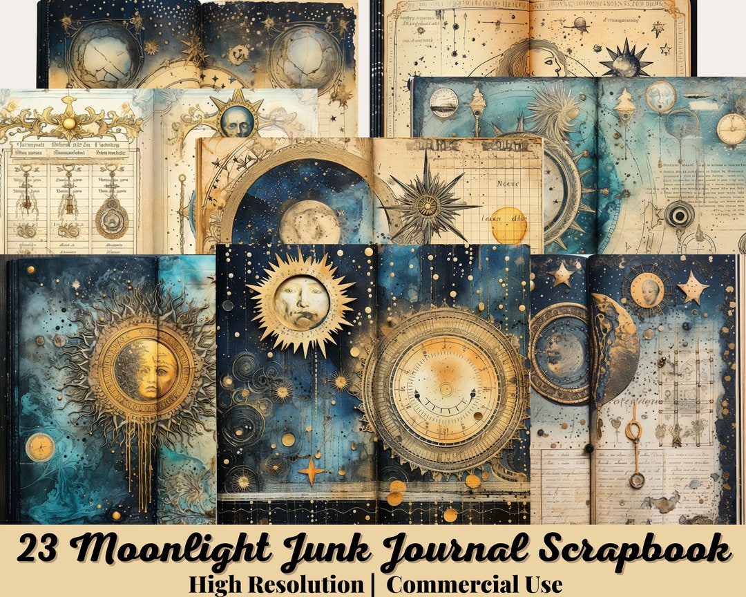 23 Moonlight Junk Journal Digital Kit Printable, Moon and Sun Celestial ...