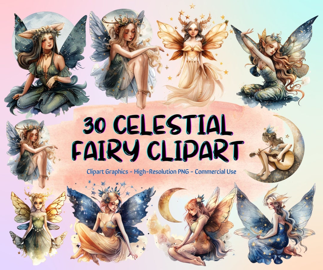 30 Celestial Fairy Clipart, Fantasy Graphics, Etheral Clipart ...