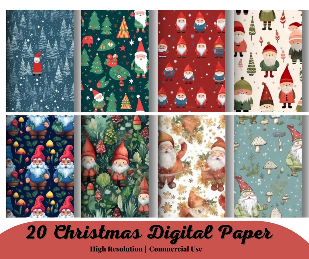 20 Christmas Digital Paper Christmas Gnome Scrapbook Paper Holiday ...