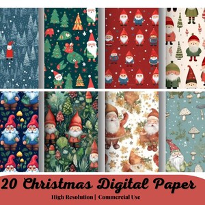 20 Christmas Digital Paper Christmas Gnome Scrapbook Paper Holiday ...
