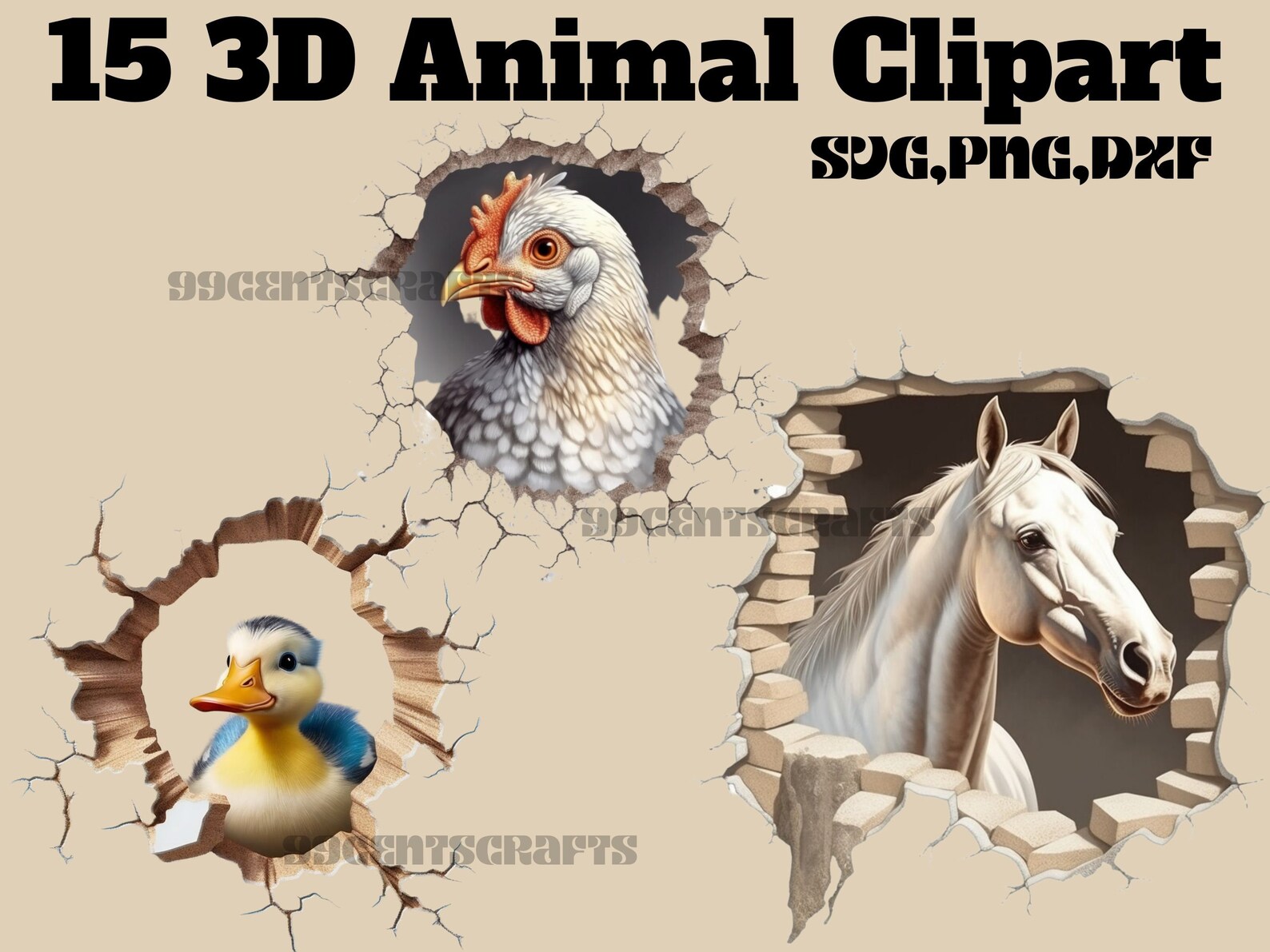15 3D Farm Animal Clipart, Wall Art Quality, Commercial License ...