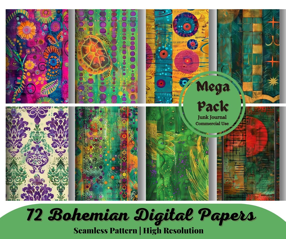 72 BOHEMIAN Backgrounds/digital Downloads/9 Hand Painted Background ...