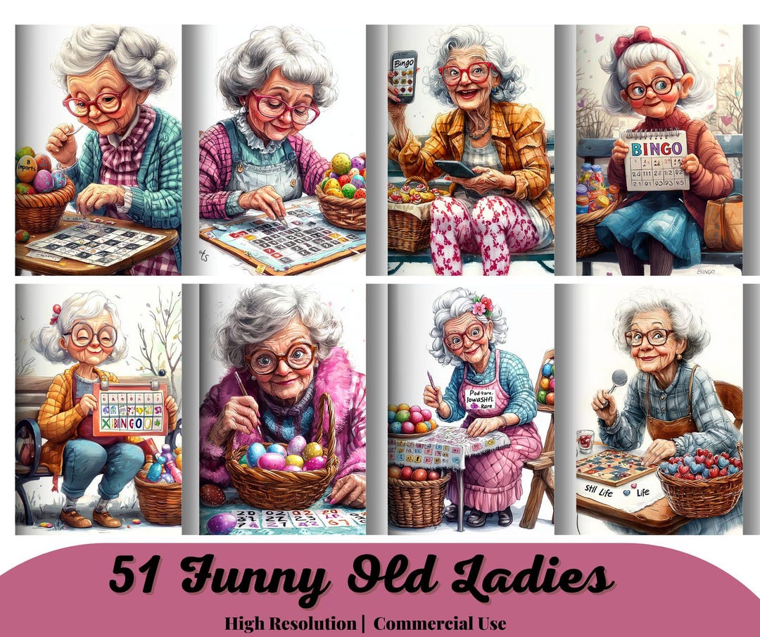 51 Funny Old Ladies Clipart, People Clipart, Grandma Playing Bingo ...